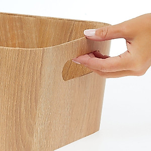 mDesign Wood Print Food Bin Box with Handles - Rustic Basket for Kitchen and Pantry Vegetable and Potato Storage - Perfect for Garlic, Onions, Fruit, and More - 12" Long - 4 Pack - Natural