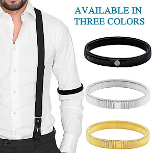6 Pcs Anti Slip Armbands Elastic Shirt Sleeve Holders for Women Men Metal Arm Band Stretch Garters, 3 Pairs Black Gold Silver Mix Summer Gifts