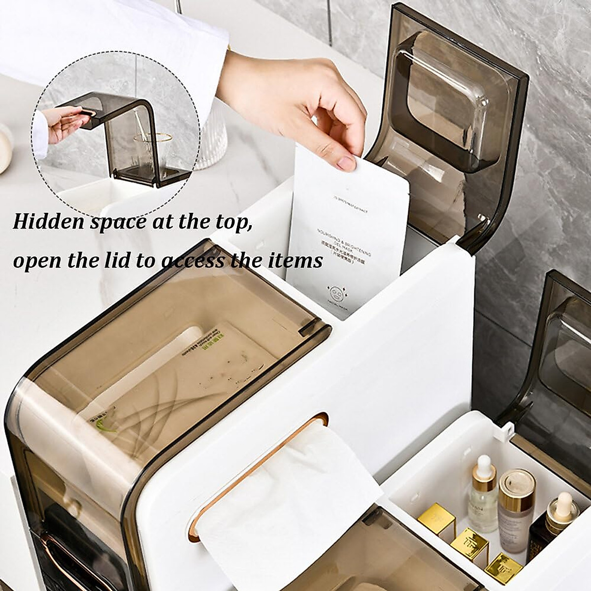 2-Tiers Slim Bathroom Storage Cabinet Narrow Bathroom Floor Storage Cabinet Plastic Drawers Organizer with Tissue Box and Wheels for Small Spaces, Kitchen, Laundry,Living Room Toilet Gap