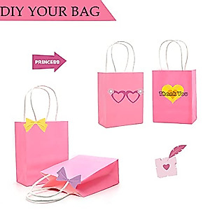 Oletx Mini 24-Pack Pink Valentines' Day Gift Bag with Handles, 6'' Party Favor Bag Small Kraft Paper Bag Goodie Bags for Birthday Baby Shower Gender Reveal wedding