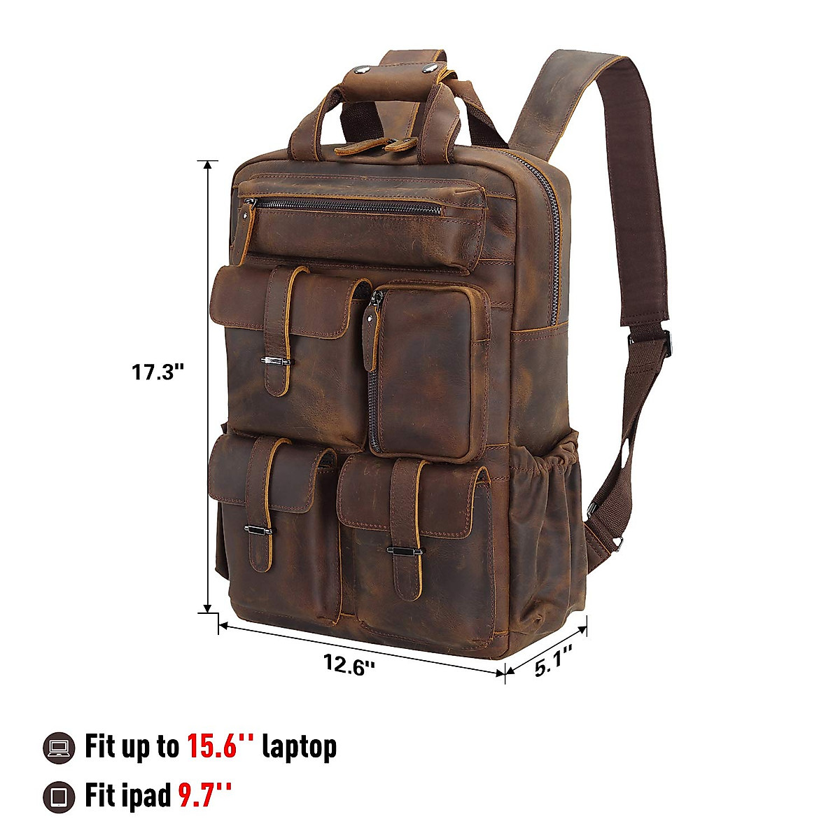 Polare Cowhide Leather Multiple Laptop Backpack Day Pack School Bag Travel Bag Satchel For Men