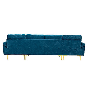 Goohome Sectional Sofá, Modern Velvet Upholstered 4-6 Seater w/Ottoman, Convertible Left and Right Side Chaise Lounge Couch, for Large Space,Living Room, Apartment, Home, L/U-Shaped Sofa, Teal Blue