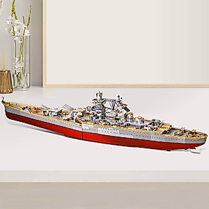 Piececool 3D Metal Puzzles for Adults, Richelieu Battleship Model Kits, Military Watercraft Warship Models Building Kit DIY 3D Puzzles for Anxiety Relief Toys, Great Gift Ideas -300 Pcs