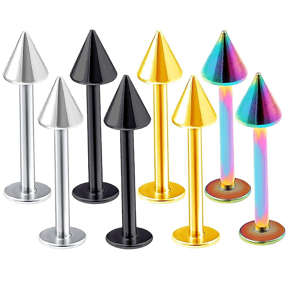 bodyjewellery 8pcs 16g Labret Lip Stud Cartilage Ring Tragus Snakebite Monroe Triple Forward Helix Conch Medusa Lobe Spike - 10mm