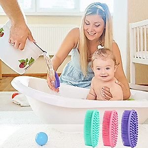Silicone Body Scrubber Loofah - Set of 3 Soft Exfoliating Body Bath Shower Scrubber Loofah Brush for Sensitive Kids Women Men All Kinds of Skin(Purple/Green/Pink)