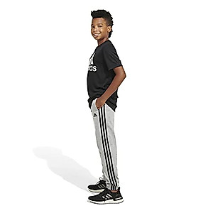 adidas Boys' Big Elastic Waistband Essentials French Terry 3-Stripe Jogger, Medium Grey Heather, S(8)