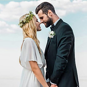 Dicanence 2 Pcs Flower Wrist Corsage Boutonniere Set Artificial Rose Bride Wristband Men Boutonniere Set Wedding Party Prom Suit Decoration for Groom Groomsman Best Man and Girl