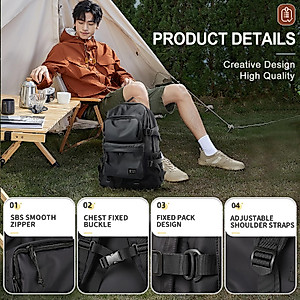 Simple Mens Backpacks for Working with Laptop Compartment,Camping Rucksack School Backpack Bookbag for Men College Students,Lightweight Durable Hiking Travel Computer Bag Fits 15.6 Inch Notebook,Black