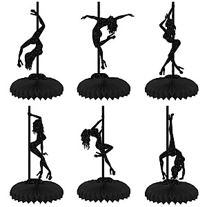 6 PCS Pole Dance Girl Honeycomb Table Centerpiece Black Glitter Pole Dancing Party Table Toppers Honeycomb Centerpieces for Bachelorette Bridal Shower Birthday Party Table Decorations Supplies