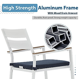 JOIVI Patio Aluminum Chairs Set of 4, Outdoor Stackable Dining Chairs with Armrest and Cushions for Outside Lawn, Garden, Backyard, Indoor Kitchen, Navy Blue