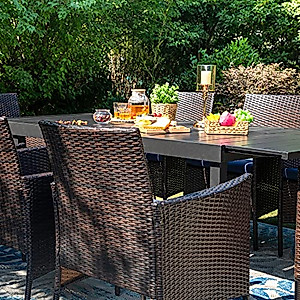 PHI VILLA 9 Piece Outdoor Dining Table Sets, Expandable Rectangular Metal Dining Table and 8 Rattan Chairs for Patio, Deck, Balcony