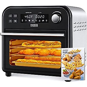 CKOZESE 8-In-1 Smart Toaster Oven Air Fryer Combo, 6-Slice Compact Toaster Ovens Countertop-6 Rapid Quartz Heaters, Air Fry, Grill, Roast, Dehydrate, Broil, Bake, 450℉ Max, Touch Screen, 45 Recipes&5Fittings