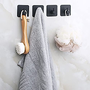 Self Adhesive Hooks 6Pack, 304 Stainless Steel Adhesive Coat Hooks, Sticky Towel Hooks, 4Pack Anti-Rust Waterproof Hooks for Kitchen Bathroom Office Toilet, No Drill Glue Needed (4PCS Black)