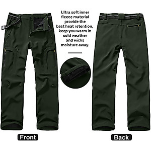 linlon Outdoor Women's Snow Ski Pants Soft Shell Fleece Lined Pants Water Resistant Camping Hiking Nylon Pants, Army Green 18
