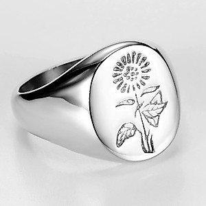 Jude Jewelers Stainless Steel Sun Flower Pattern Signet Style Wedding Engagement Promise Anniversary Statement Ring (Silver, 7.5)