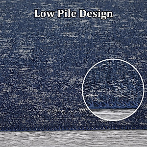 LUXLOOM Washable Runner Rug 2x6 Entryway Rug Modern Non Slip Kitchen Rugs Bathroom Rugs Solid Navy Blue Rugs for Bedroom Throw Rugs Chenille Stain Resistant Carpet for Laundry Hallway 2'x6' Navy Blue