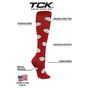 TCK Krazisox Polka Dot Over The Calf Socks (Scarlet/White, Small)