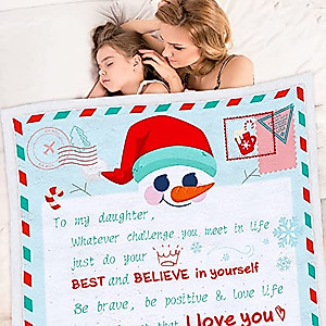 PAMAID Air Mail Blanket, Personalized Sherpa Fleece Blanket to My Daughter Letter Printed Quilts, Throw Blanket Positive Energy Caring Gift from Mom and Dad (Snowman)