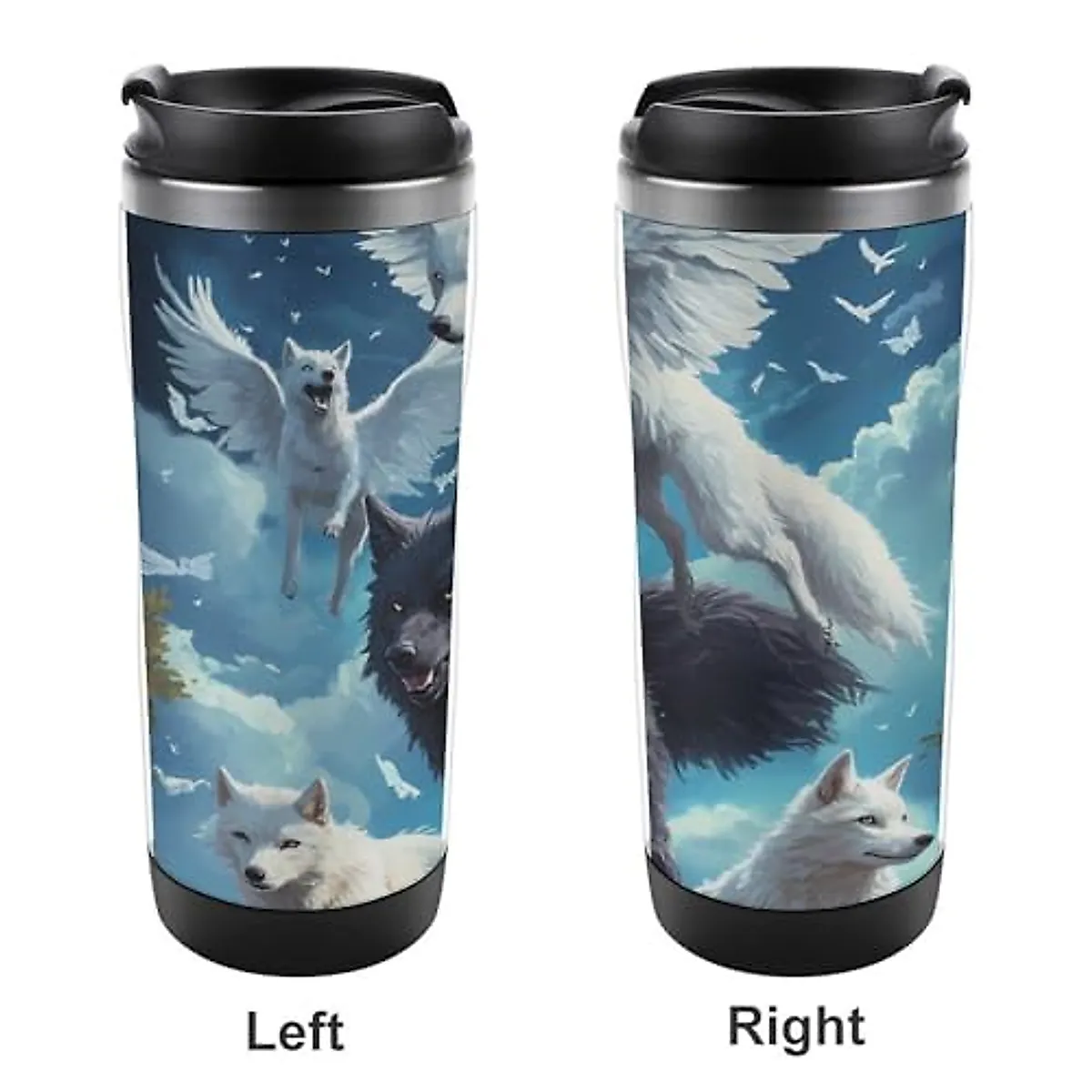 Wolf with Wings Under Moon Travel Coffee Mug Reusable Insulated Drinking Cup with Lid for Home Outdoor Works 13 Oz