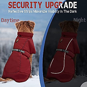 Warm Dog Winter Coat Adjustable Dog Winter Jacket Reflective Dog Snow Jacket Turtleneck Dog Winter Clothes for Large Medium Dogs (XX-Large, Red)