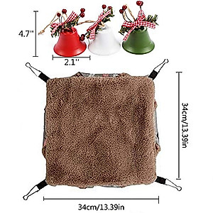 Small Pet Cage Hammock with 3 Christmas Bell Ornaments,Triple Layer Hammock Hamster Guinea Pig Cage Accessories Bedding Cozy Ferret Tunnel Cave Small Animals Bed for Chinchilla Sugar Glider (Pink)