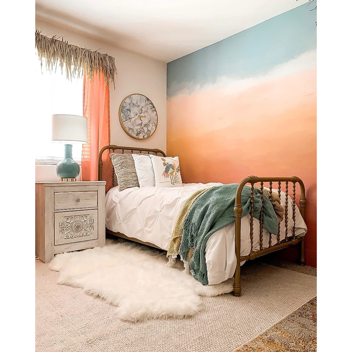 Signature Design by Ashley Paxberry Boho 2 Drawer Nightstand with 2 Slim-Profile USB Charging Ports, 29.21" Tall, Whitewash