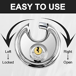 Vervida Keyed Padlock Stainless Steel Disc Lock with 3 Keys, 3/8 Inch Shackle 70mm, Heavy Duty Lock Outdoor Waterproof Storage Lock for Warehouse, Garage, Storage Locker, and Outdoors (1 Pack)
