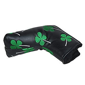 Golf Putter Headcover Lucky Clover Blade Leather Cute Husky Animal Replacement Covers Black