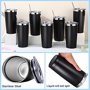 Eaasty 25 Pack Insulated Travel Tumbler with Straw and Lids 20 oz Stainless Steel Vacuum Tumbler Cups Powder Coated Coffee Mug for Cold and Hot Drinks (Black)