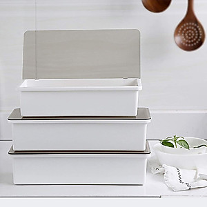 AIYoo Large Flatware Tray with Lid,Kitchen Cutlery and Utensil Drawer Organizer, Silverware Countertop Storage Container with Cover and Drainer,Camper Picnic Cutlery Holder,Plastic White