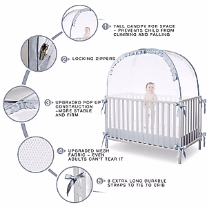 L RUNNZER Baby Crib Tent Crib Net to Keep Baby in, Pop Up Crib Tent Canopy Keep Baby from Climbing Out