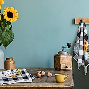 Kajaia 4 Pcs Bee Sunflower Kitchen Towels Summer Gnome Dish Towels Watermelon Lemon Tea Towels Sunshine Hand Towels Absorbent Plaid Towels for Bathroom Housewarming Gifts (Sunflower)