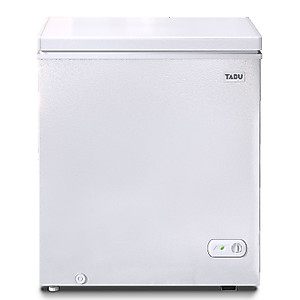 TABU 7.0 Cu Ft Deep Freezer, Top Open Door Chest Freezer, Compact Freezer with Removable Storage Basket, 7 Level Adjustable Temperature and Top Open Door, Ideal for Kitchen, Basement (White)