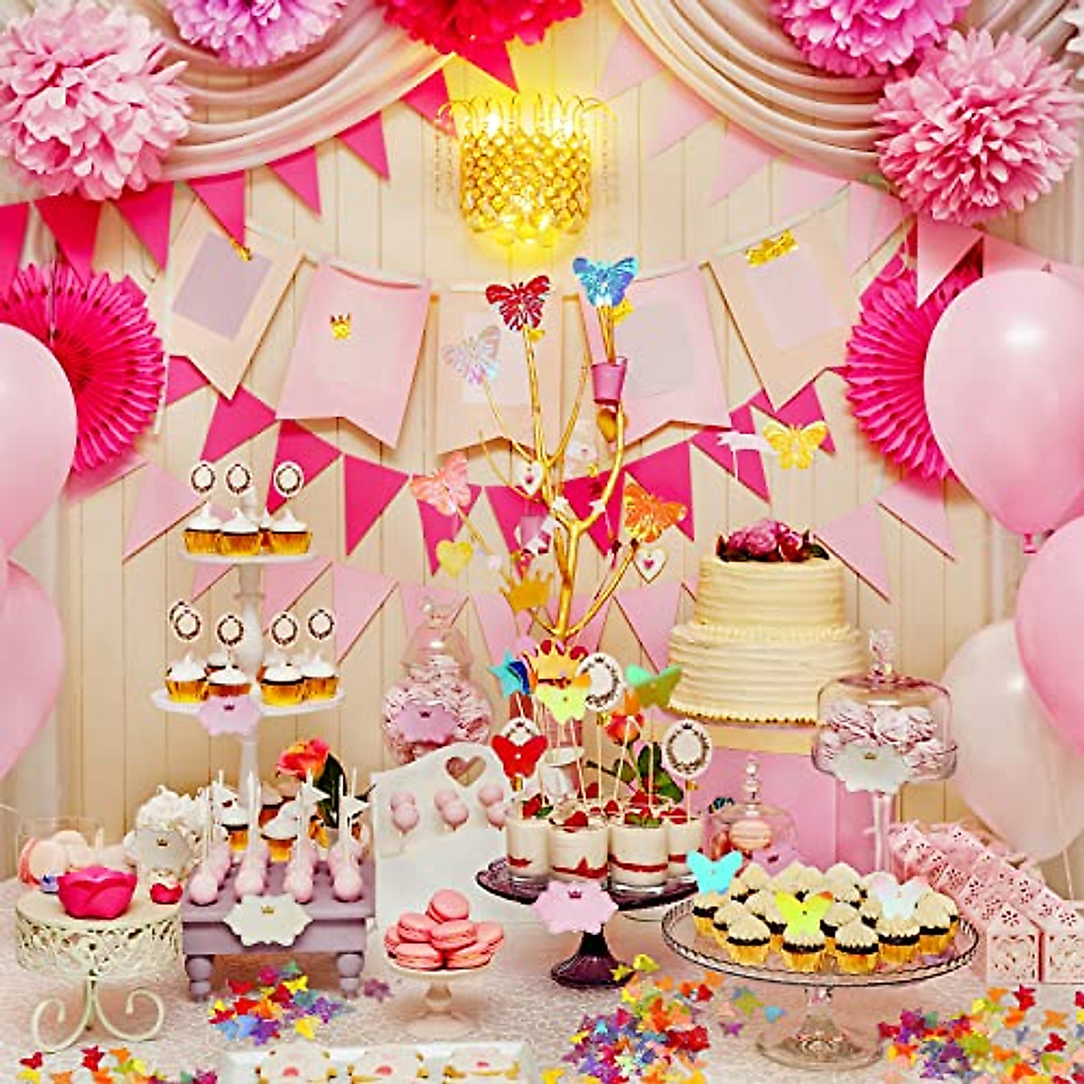 Butterfly Party Table Confetti Colorful Butterfly Confetti Glitter Holographic Flake Sequins Engagement Bridal Shower Mother's Day Party Birthday Sprinkles Scatter Confetti Decorations, 3.52 Oz/100 g