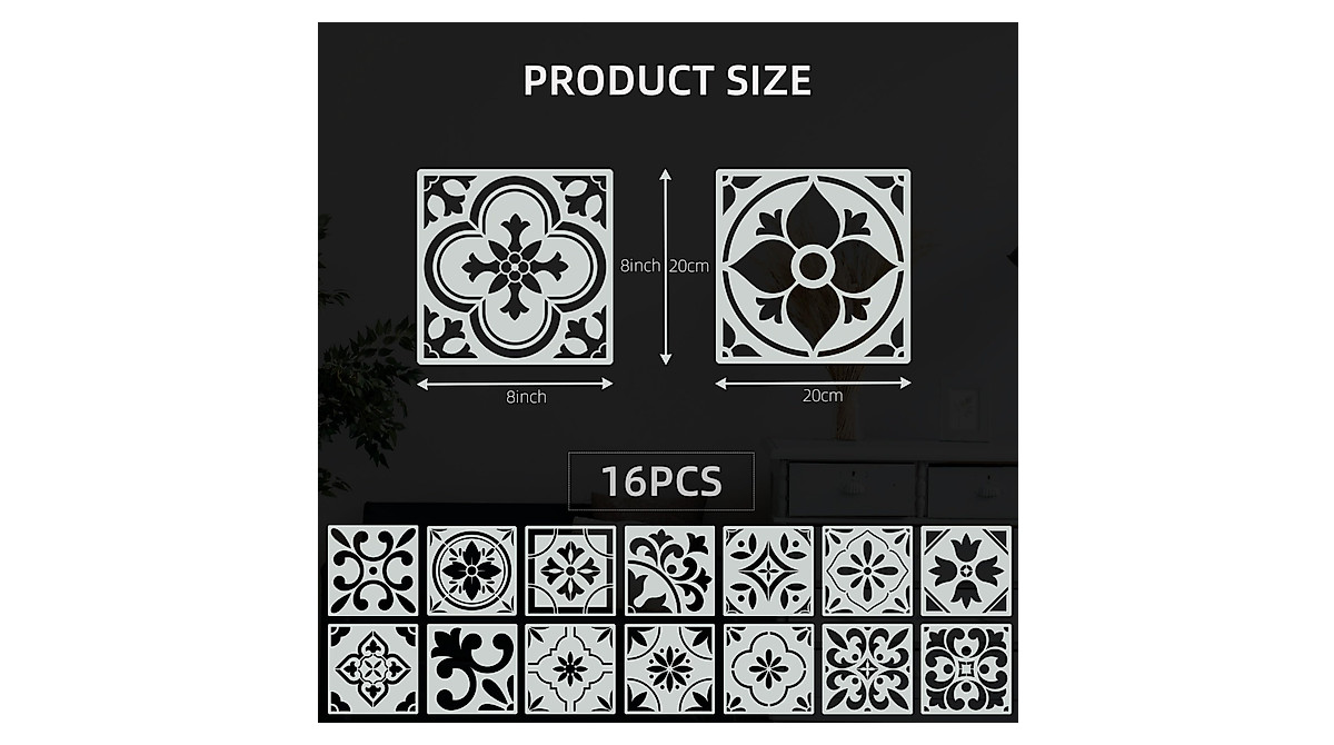 16-Pack Spanish Tile Stencil Set for DIY Wall & Floor Decor