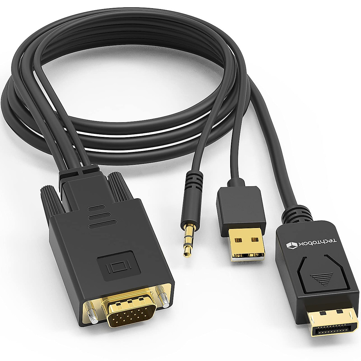 TECHTOBOX VGA to Displayport Cable VGA to DP Male to Male Cable Converter Support 1080P Full HD from PC Laptop Graphics Card to Monitor Display or Projector - 6.6FT