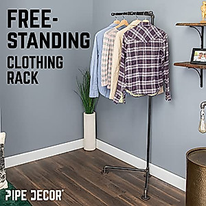 PIPE DECOR Black Steel Freestanding Tee-Style Clothing Rack Kit, DIY Industrial Pipe Coat Rack