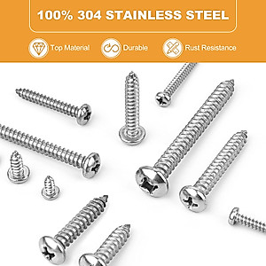 VIGRUE 460pcs Pan Head Philips Wood Screws, #4,#6,#8,#10,#12, 304 Stainless Steel Self Tapping Screw Assortment kit