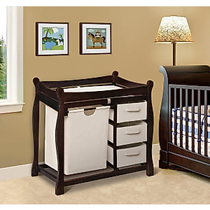 Badger Basket Sleigh Style Baby Changing Table with Laundry Hamper and 3 Storage Drawers - Espresso