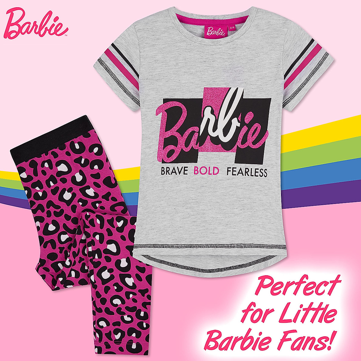 Barbie T-shirts & Leggings For Girls, Kids Outfits Age 2-13, Cute Clothes (Grey/Purple, 4-5 Years)