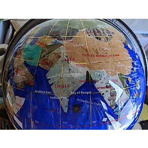 Limited Edition! Unique Art Since 1996 Blue Pearl Swirl Table Top Gemstone World Globe with Silver Zinc Alloy Stand (220MM/9 INCHES 4 LEG/BLUE PEARL OCEAN)