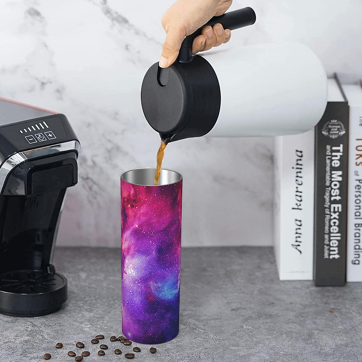 Tangopi Pink Purple Galaxy 20 oz Tumbler with Lid and Straw Insulated Travel Coffee Mug Reusable Spill Proof Coffee Cups Stainless Steel Water Bottle for Hot and Cold Drinks