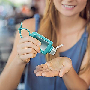 4 Pack Travel Size Plastic Clear Bottles w/Silicone Sleeve Refillable Empty Squeeze Containers Leakproof Flip Cap Keychain Bottles Hand Sanitizer Holder for Backpack Travel Outdoor (60ml/2oz) (A)