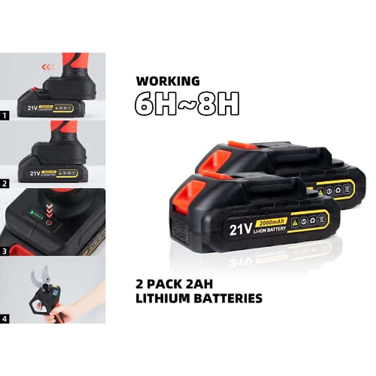 Cordless Pruning Shears, Electric Pruner, 2 Pack 21V Lithium Battery, SK5 Blades, 1.6 Inch Cutting Diameter (21V Pruner)