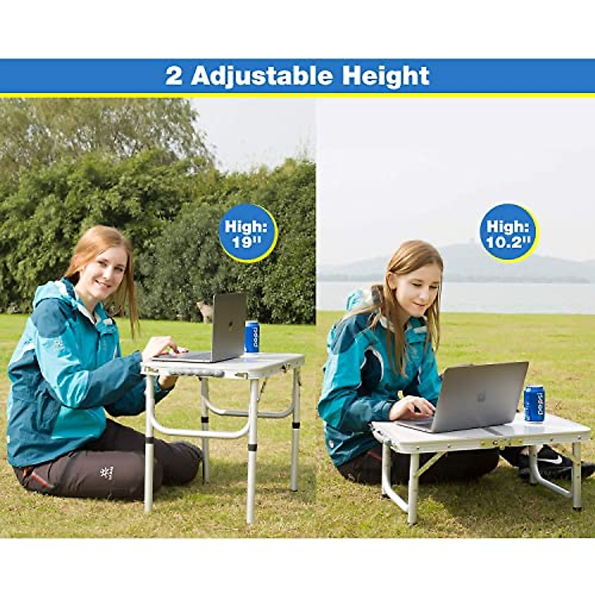 RedSwing Small Folding Table Portable 2 Feet, Small Foldable Table Adjustable Height, Lightweight Aluminum Camping Table, 15.7 in x 23.6 in x 19 in