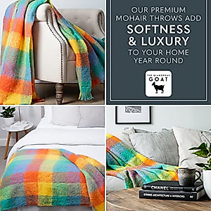 Mohair Wool Throw Blanket - 55% Mohair 34% Wool, Ultra Soft and Fluffy, Warm and Cosy Ethically-sourced Mohair and Wool Throw. 71” x 51”. Hemp Carrier Bag Included (Otago Spring)