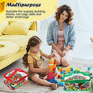 Nitial 3 Packs Small Clear Toy Storage Bags, PVC Toy Storage Bags with Zipper Handle, Waterproof Storage Bag Container for Small Toys, Building Blocks and Board Games(Red, Blue, Green)