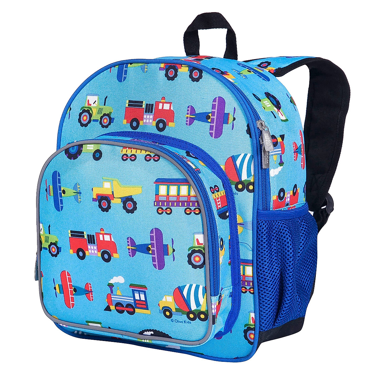 Wildkin 12 Inch Backpack Bundle with 14 Ounce Steel Reusable Water Bottle (Trains, Planes & Trucks)