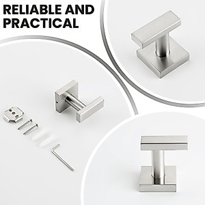 Suyar Bathroom Towel Hook Brushed Nickel, 304 Stainless Steel Bath Robe Clothes Holder, Hand Dish Towel Hanger for Kitchen Cabinet, Wall Mounted