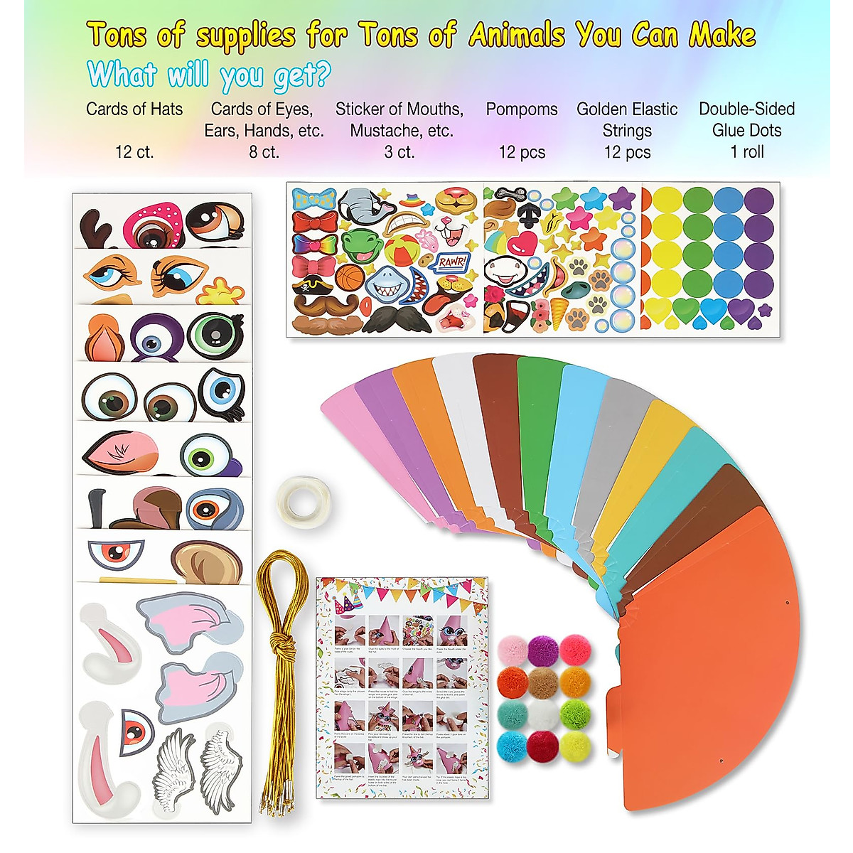 Leyzan Party Hats Birthday Crafts for Kids Activities Kit Make Your Own Animal Monster Paper Fun Hat Party Favor Gifts for Christmas Fiesta New Year